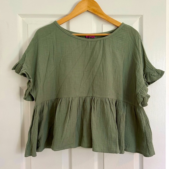 miami | Tops | Miami Francescas Olive Green Ruffle Sleeve Blouse | Poshmark